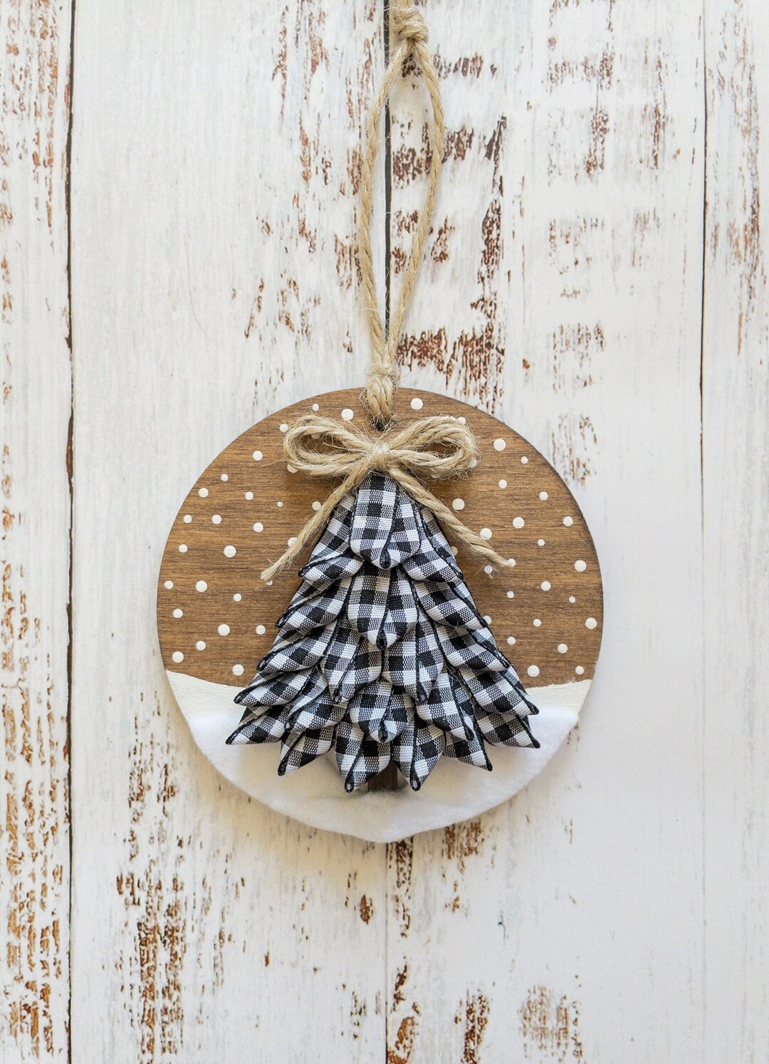 Made to Order - Black and White Buffalo Plaid Pine Tree Ornament ...
