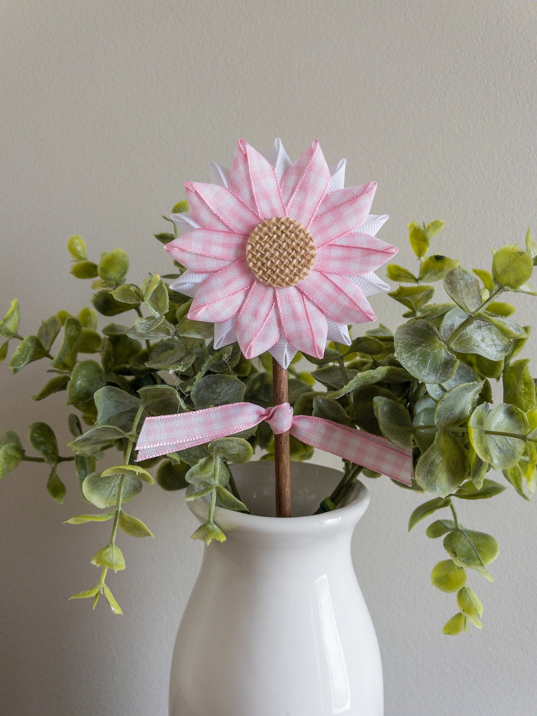 Pink and White Gingham Flower Pick, Pink Daisy, Pastel Flowers, Modern ...
