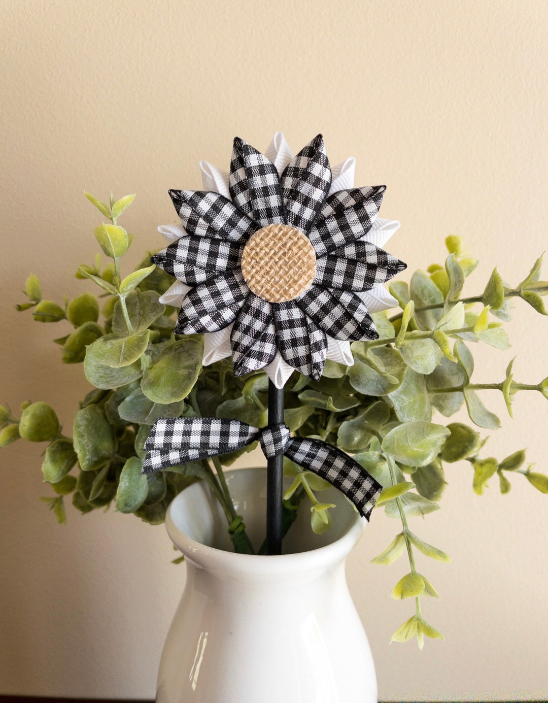 Black and White Buffalo Plaid Flower Pick, Summer Floral Decor, Daisy ...