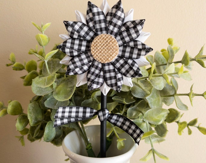 Black and White Buffalo Plaid Flower Pick, Summer Floral Decor, Daisy ...