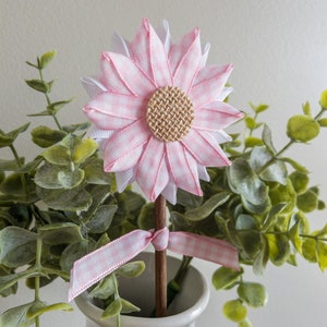 Pink and White Gingham Flower Pick, Pink Daisy, Pastel Flowers, Modern ...