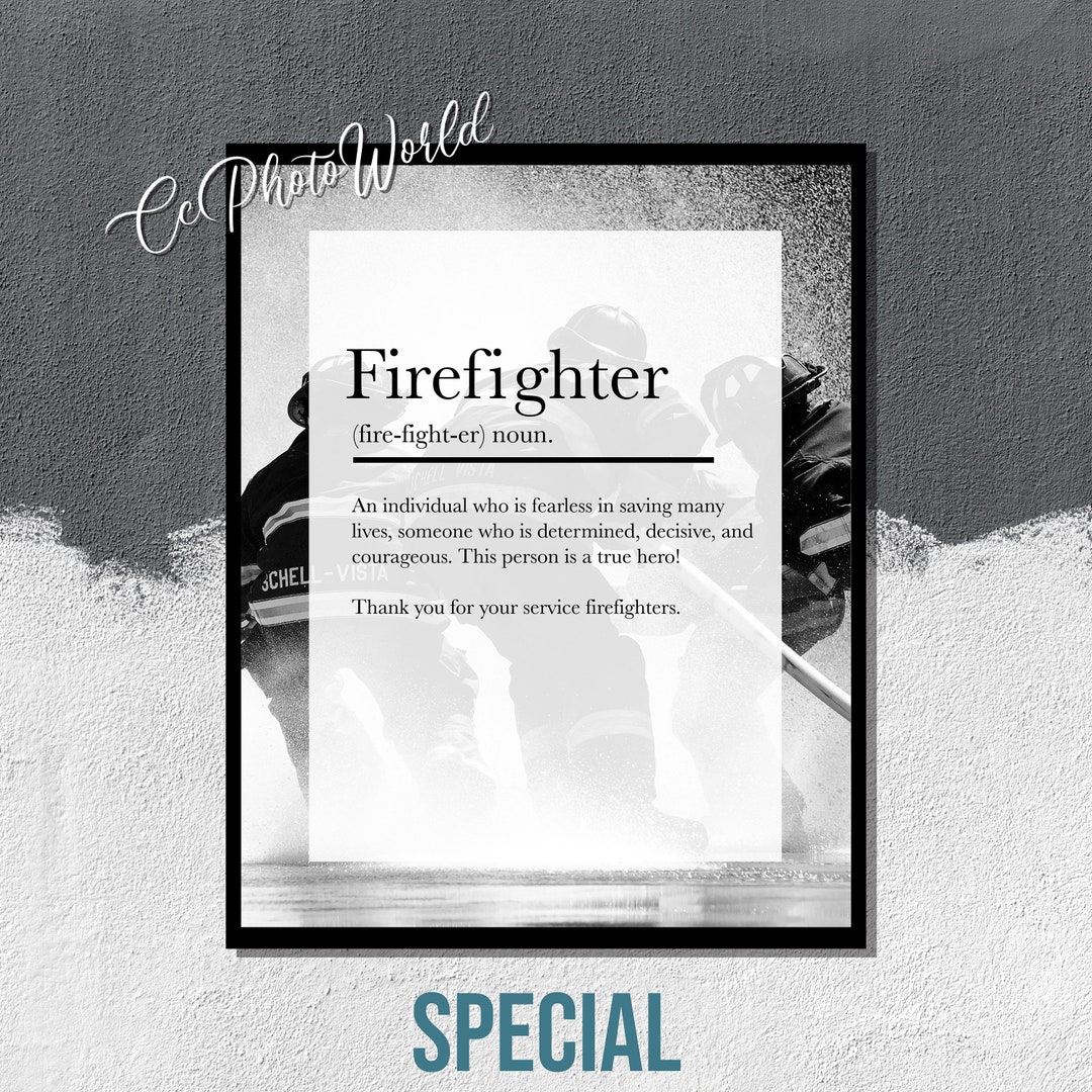 Firefighter Definition Art Print Definition Art Hero Wall Sign Office ...