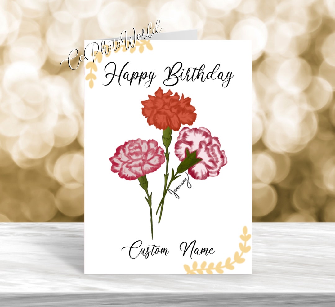 January Birthday Card Floral Birthday Card Carnation Birthday Card ...