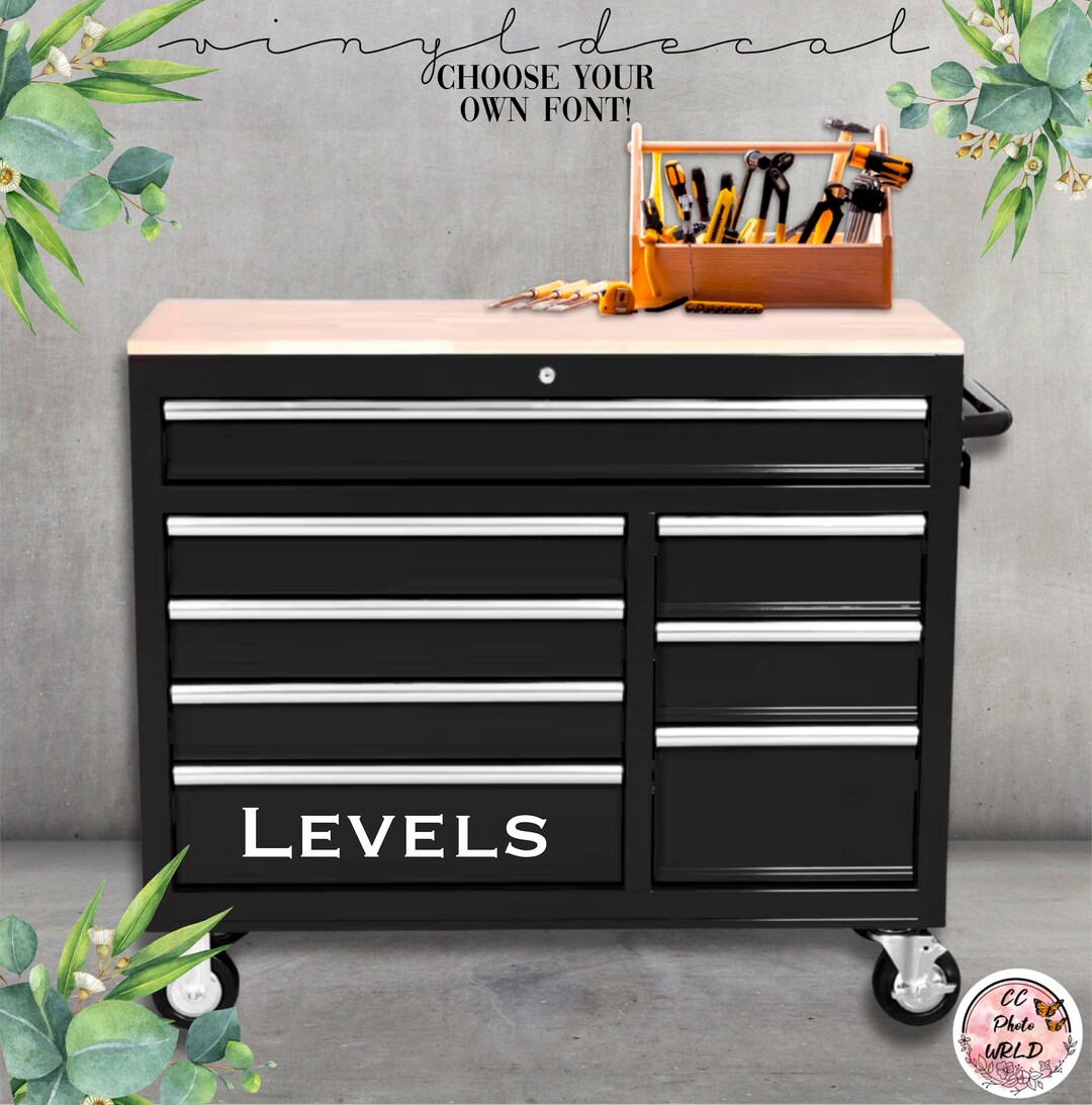 Levels Vinyl Decal Levels Label Tool Decals Tool Box Organization ...
