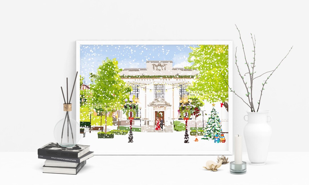 Islington Town Hall Holiday Art Print | Personalized Gift | Wall Art ...