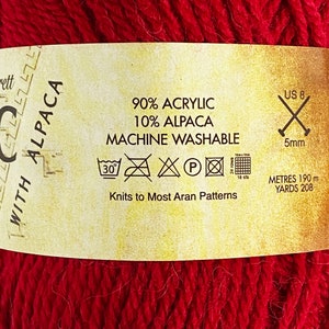 Aran Yarn: Red Aztec Aran With Alpaca. 100g Ball of Aran Yarn by James ...