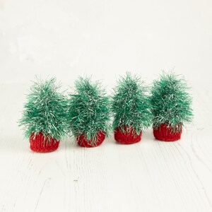 Four Mini Christmas Tree Party Favours Hand Knitted in Green & Silver ...