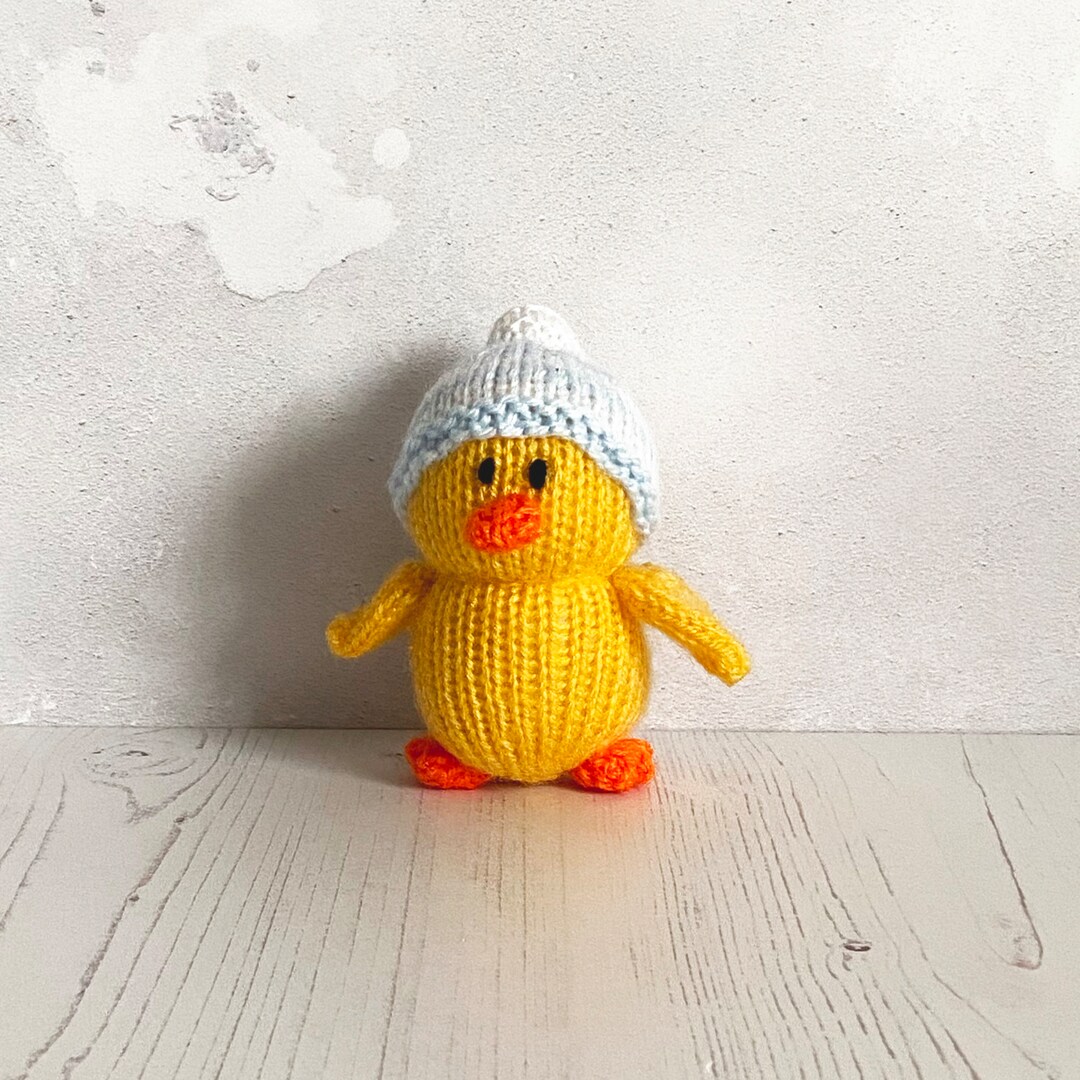 Duckling Toy With Blue Striped Hat. Cute Duckling Toy, Hand Knitted ...