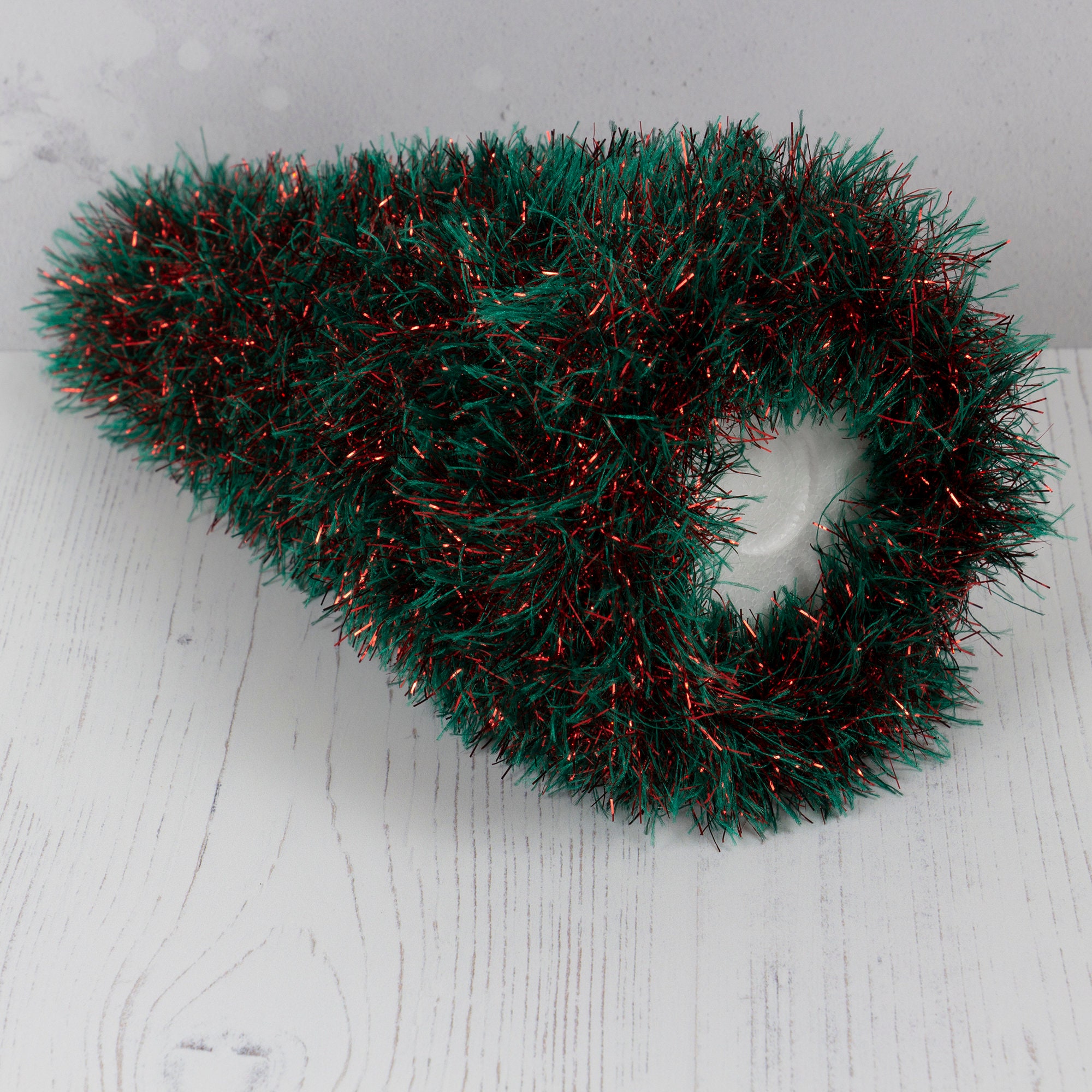 Christmas Tree Decoration in Green and Red Tinsel 22cm High. - Etsy UK