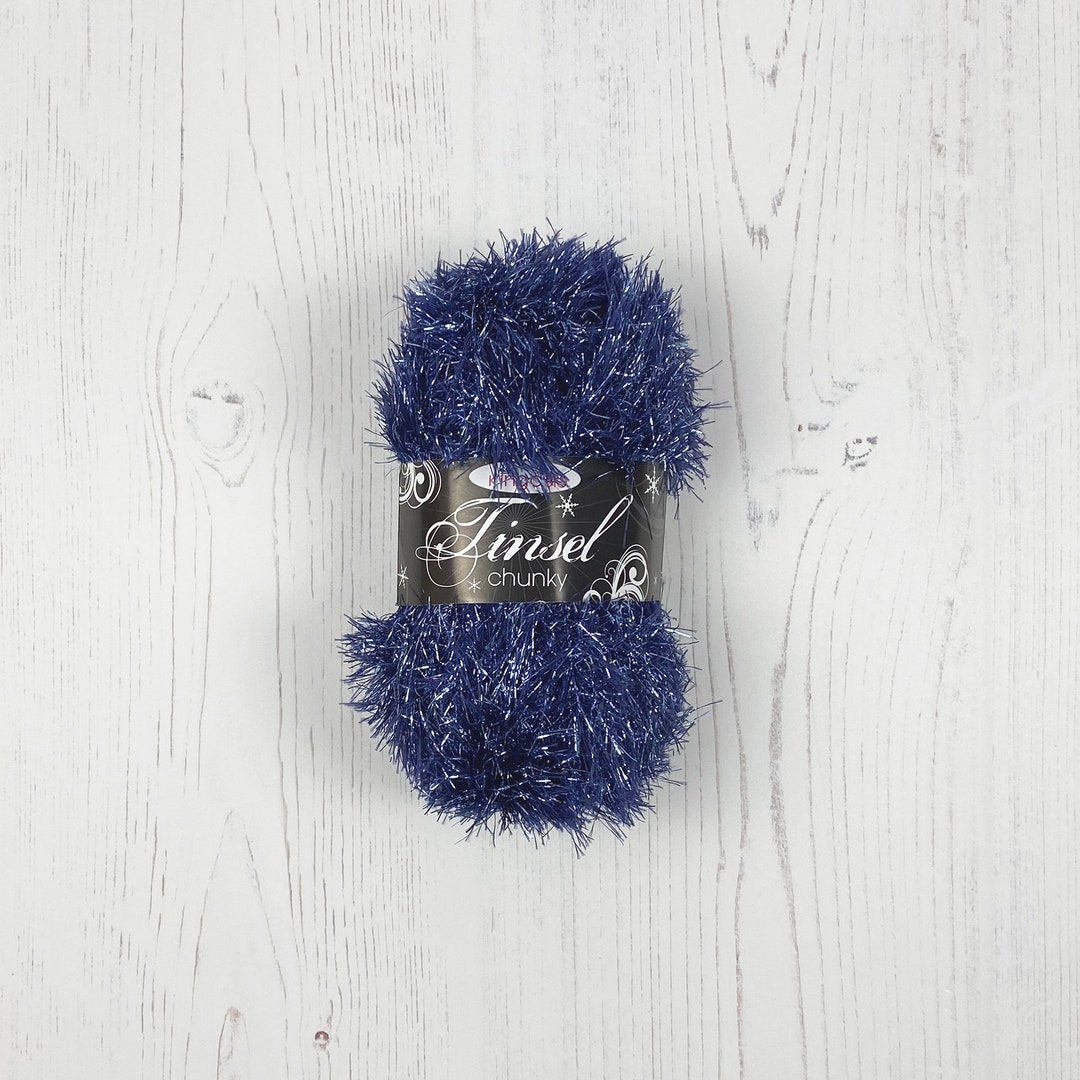 Tinsel Yarn: Sapphire. Sparkle Tinsel Wool in Dark Blue With Silver ...