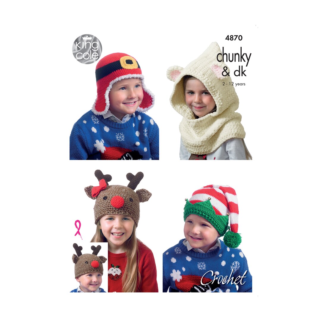 Christmas Crochet Hat Pattern: Santa, Reindeer, Elf, Polar Bear ...