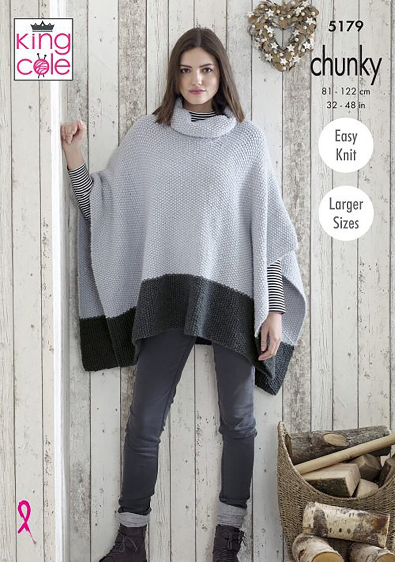 Knitting Pattern: Ladies Ponchos Easy to Knit in Chunky Yarn. - Etsy UK