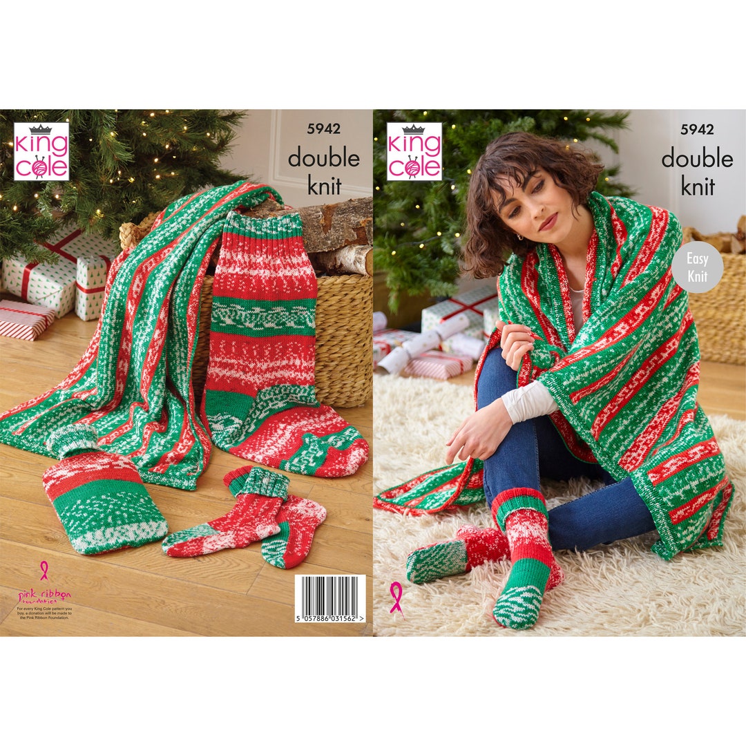 Easy Knit Christmas Set Pattern: Blanket, Stocking, Socks (printed ...