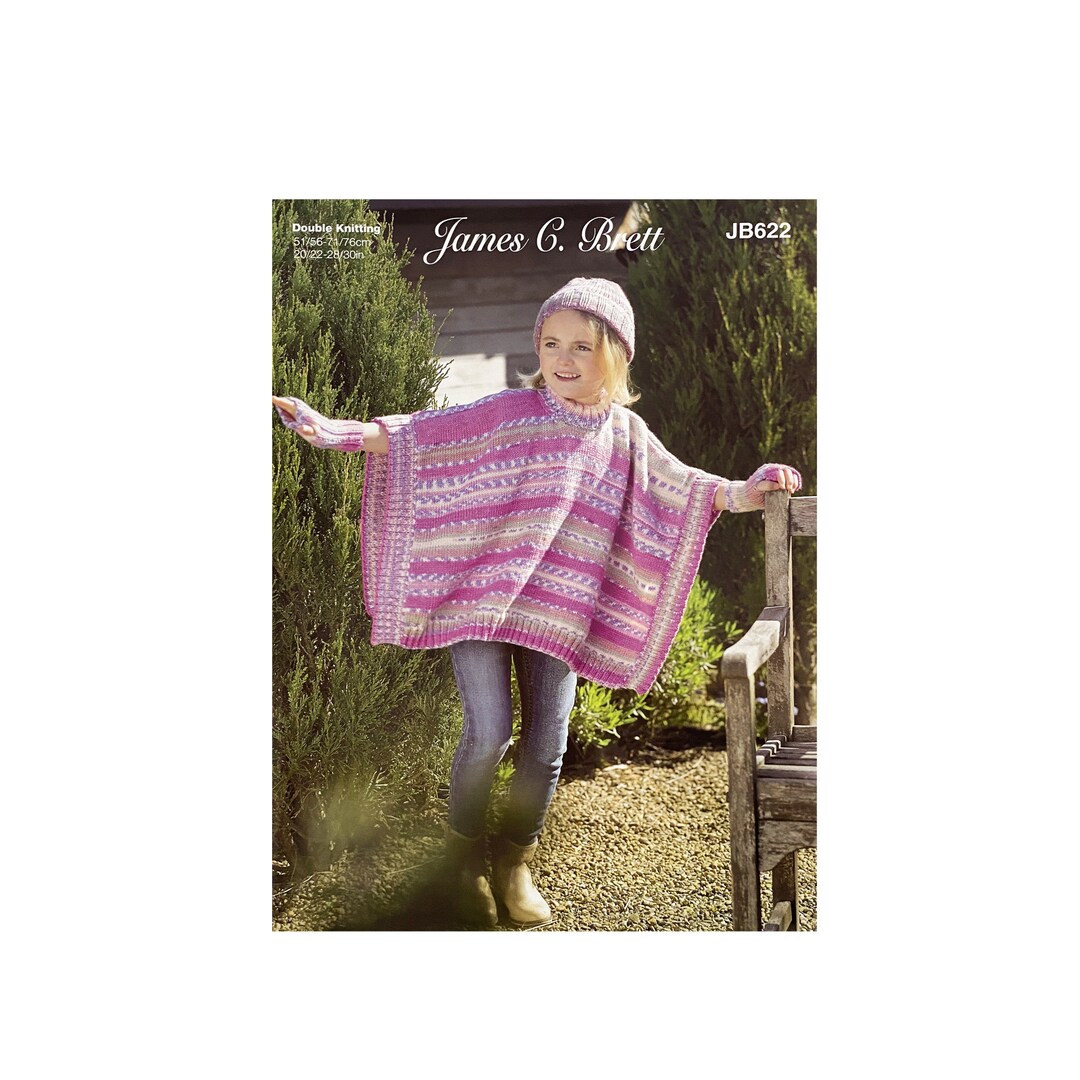 Knitting Pattern: Poncho, Hat and Wrist Warmers in DK Yarn for Girls 2 ...