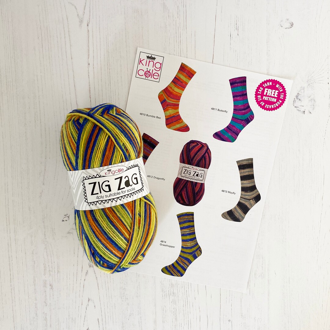 Knitting Kit. Socks in Grasshopper Self Striping Yarn. 100g Ball of 4 ...