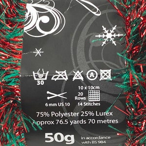 Tinsel Yarn: Christmas. 50g Balls of Christmas Tinsel Chunky Yarn. King ...