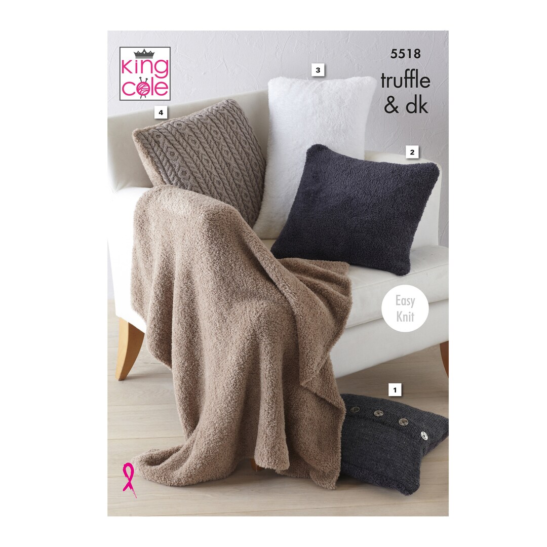 King Cole Knitting Pattern: Truffle Yarn Cushions & Lap Blanket ...