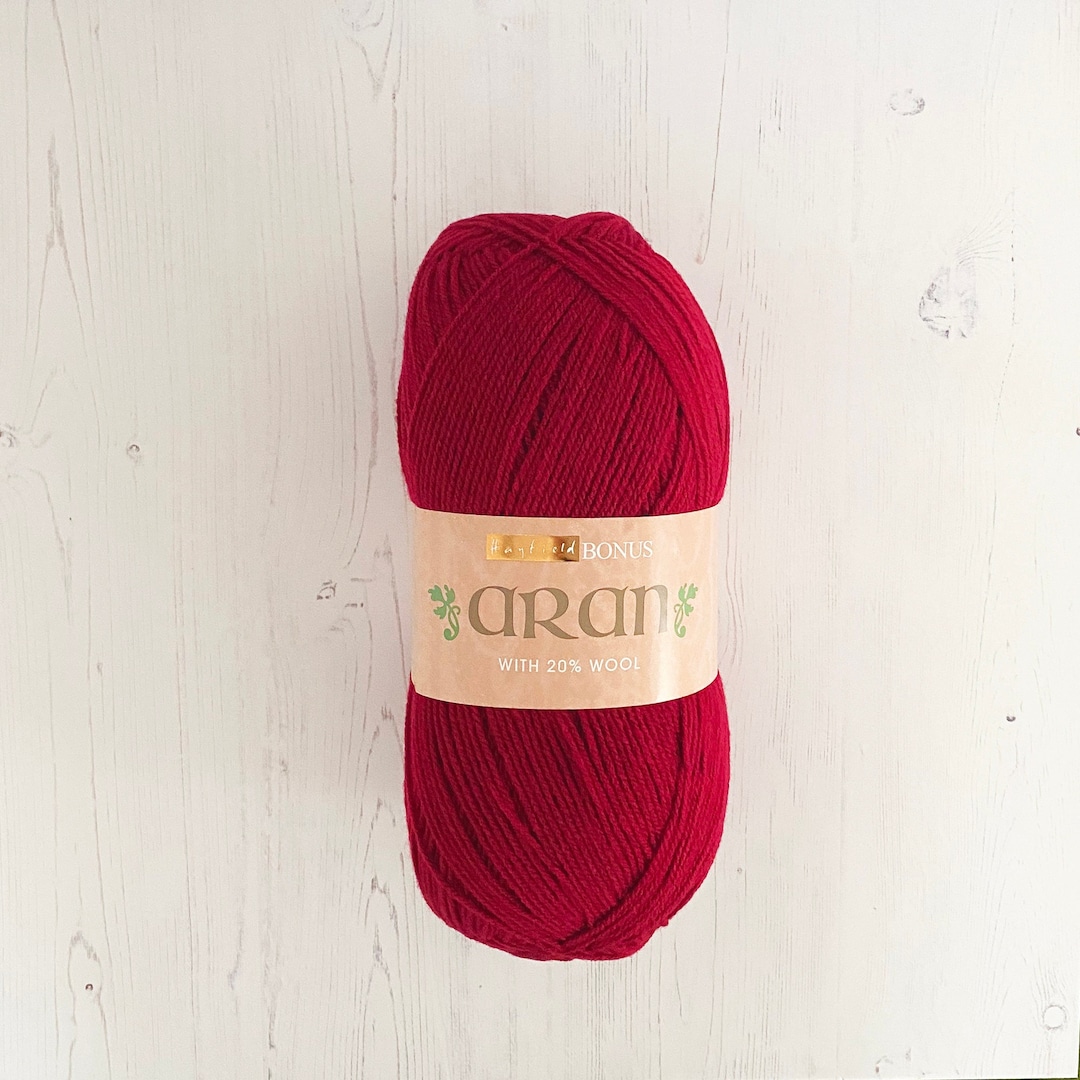 Deep Red Aran Yarn: 20% Wool, 400g Ball - Etsy UK