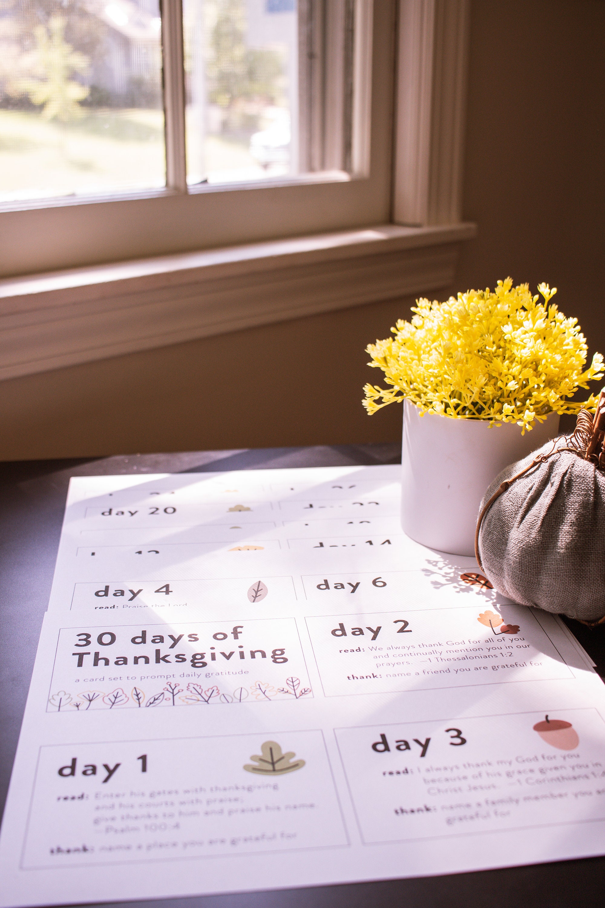 30 Days of Thanksgiving Printable Card Set: Full Bible Verse Version ...