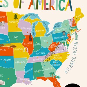 United States of America Illustrated Map Digital Download Horizontal ...
