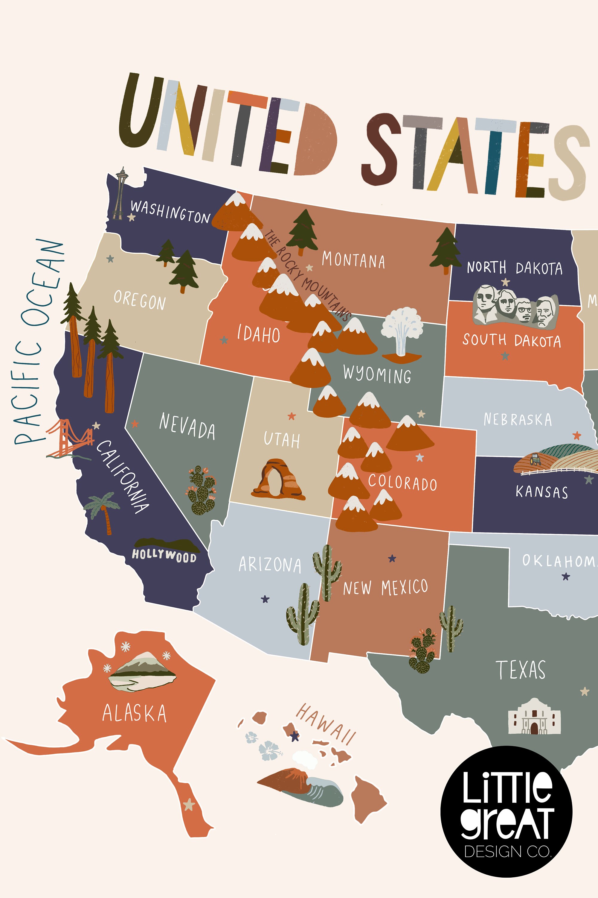 United States of America Illustrated Map Digital Download - Etsy