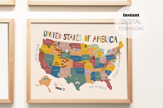 United States of America Illustrated Map Digital Download - Etsy