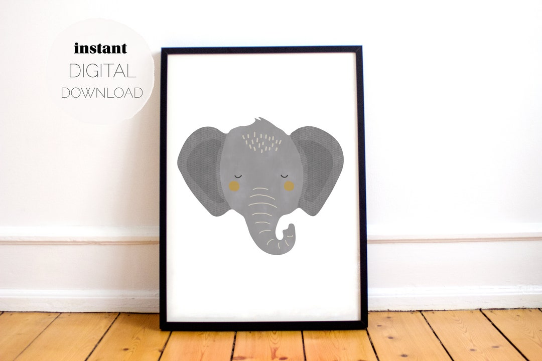 Gray Minimal Elephant Vertical Print Digital Download Printable Poster ...