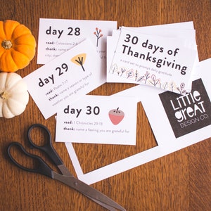 30 Days of Thanksgiving Printable Card Set: Scripture Reference Version ...