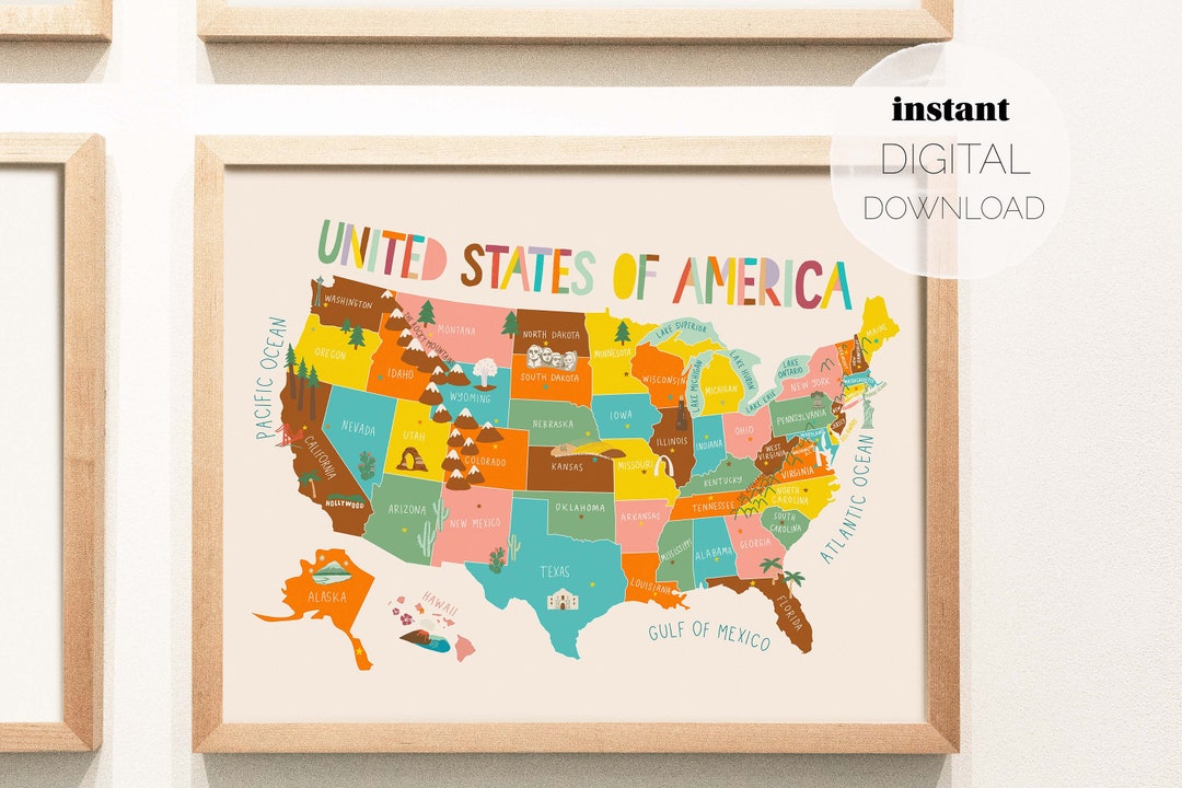 United States of America Illustrated Map | Digital Download ...
