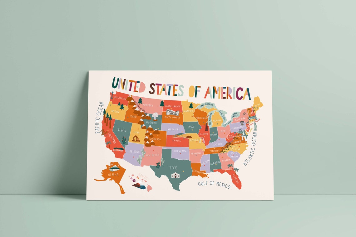 United States of America Illustrated Map Digital Download - Etsy