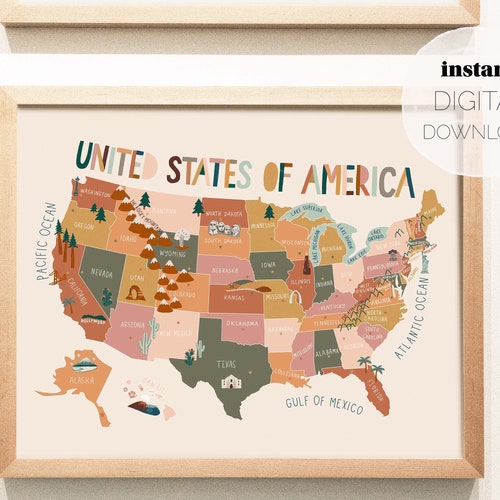 United States of America Illustrated Map Giclee Print PRINTED - Etsy