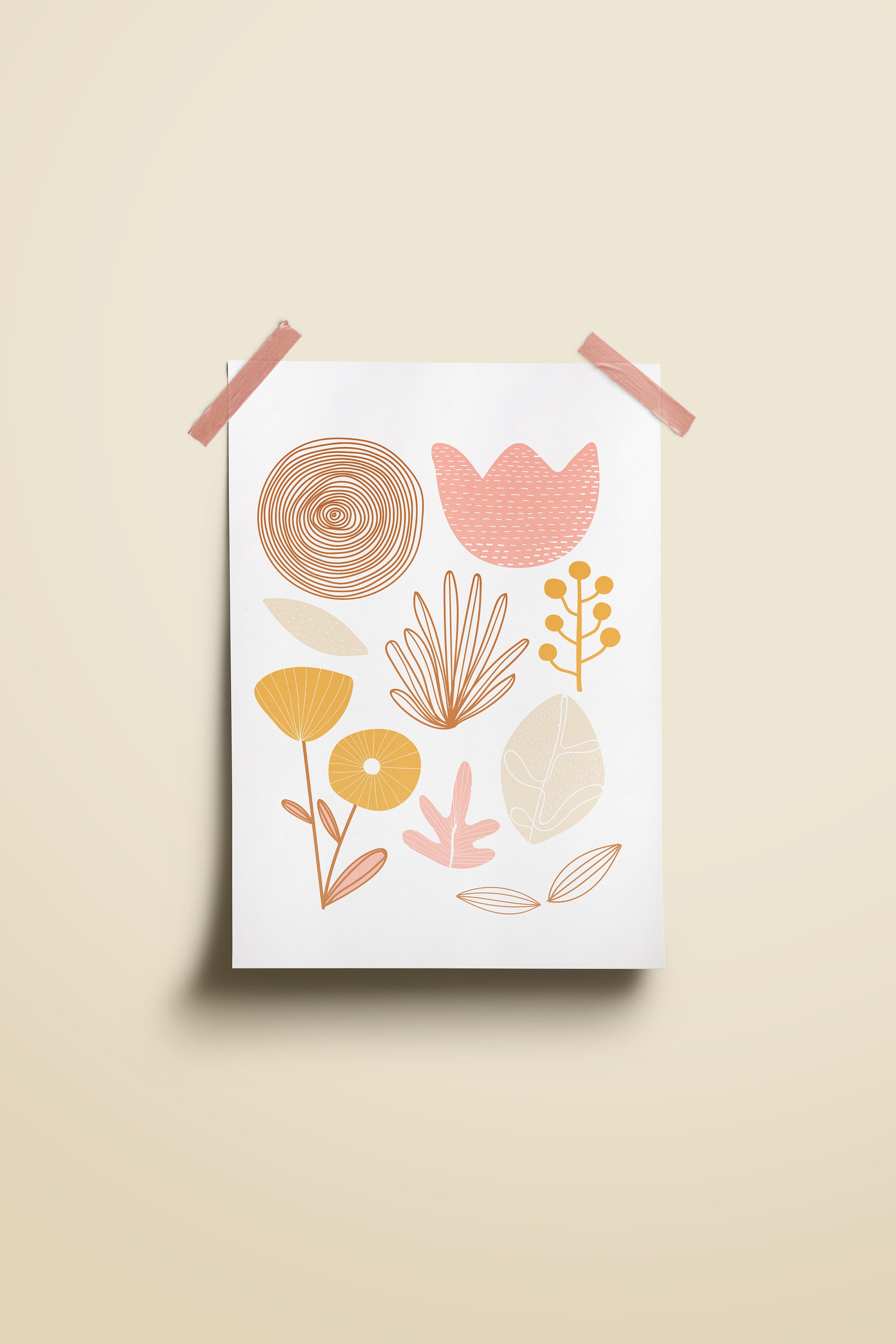 Pink + Earth Tones Scandi Botanical Vertical Print | Digital Download ...