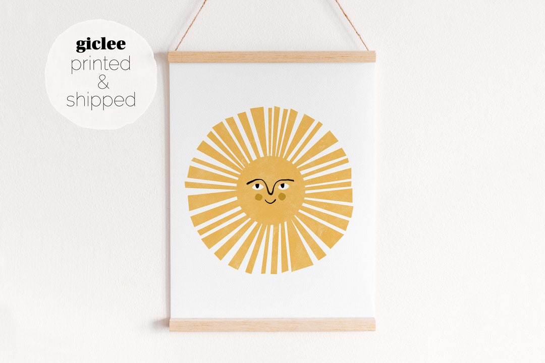 Smiling Sun Giclee Print in 20 Color Options (PRINTED & SHIPPED), Boho ...