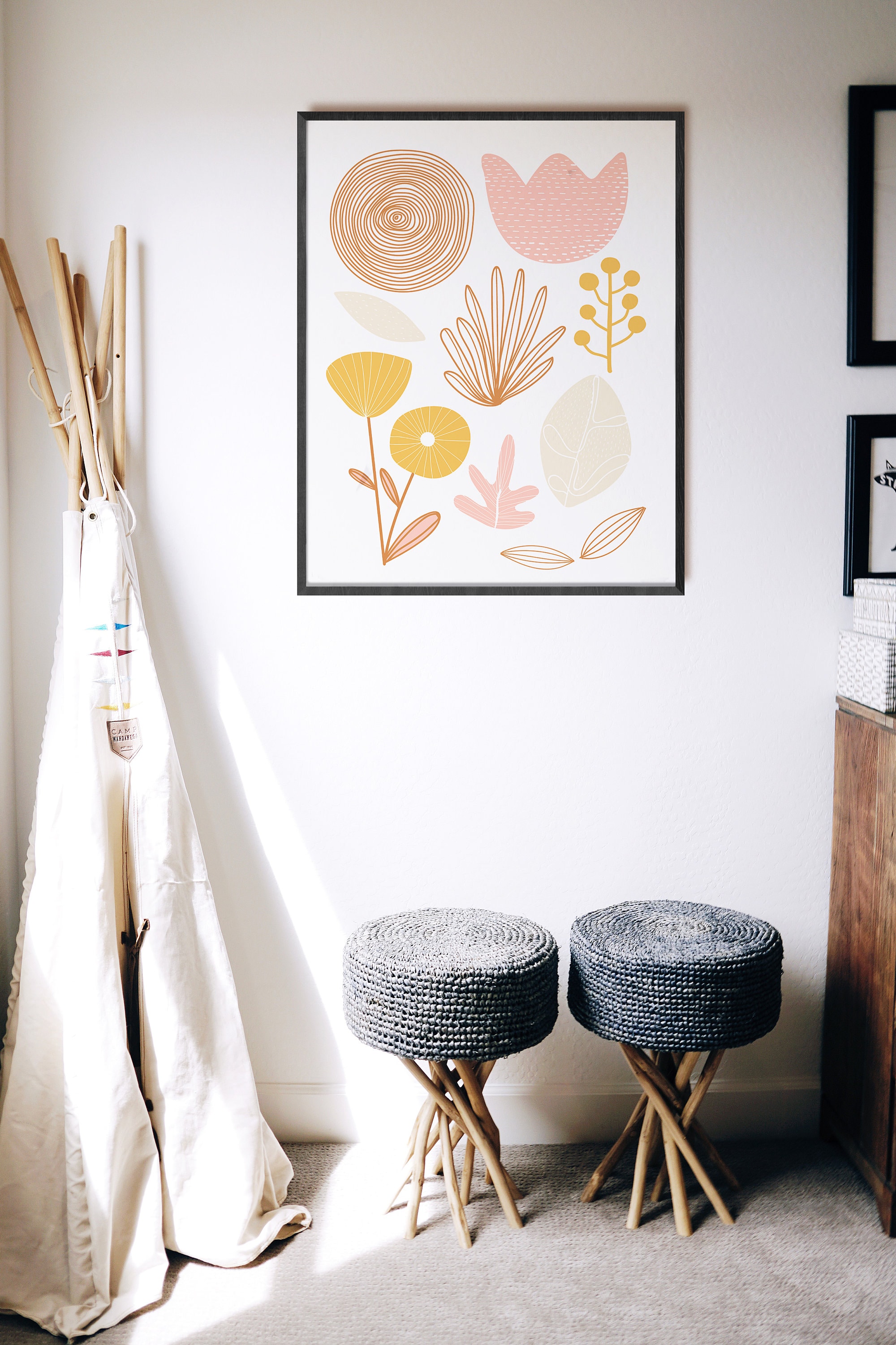 Pink Earth Tones Scandi Botanical Vertical Print Digital | Etsy