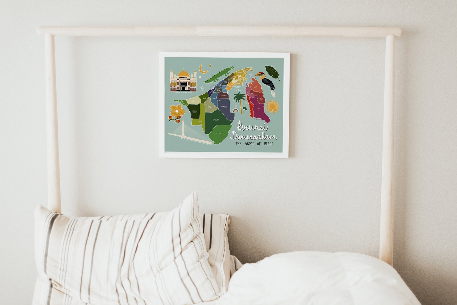 Brunei Darussalam, Borneo, Illustrated Map Art Digital Download ...