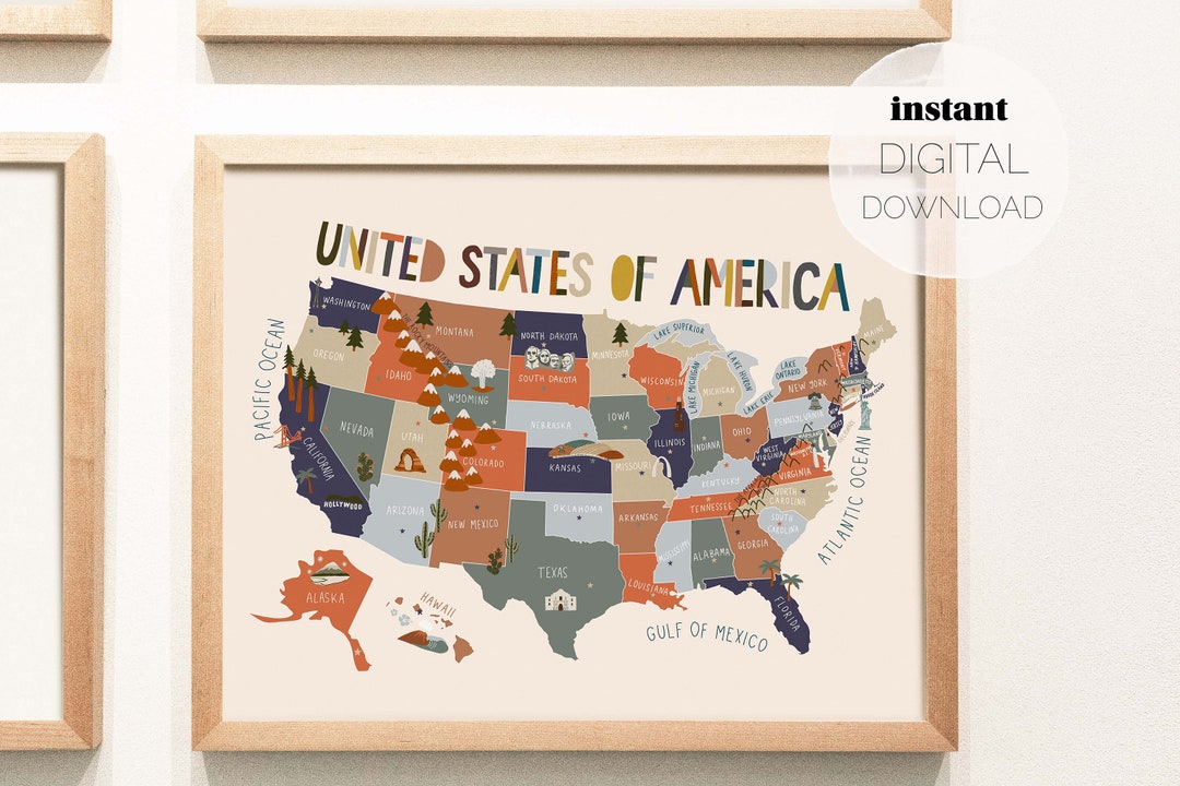 United States of America Illustrated Map | Digital Download ...