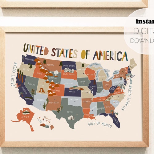 United States of America Illustrated Map Digital Download - Etsy