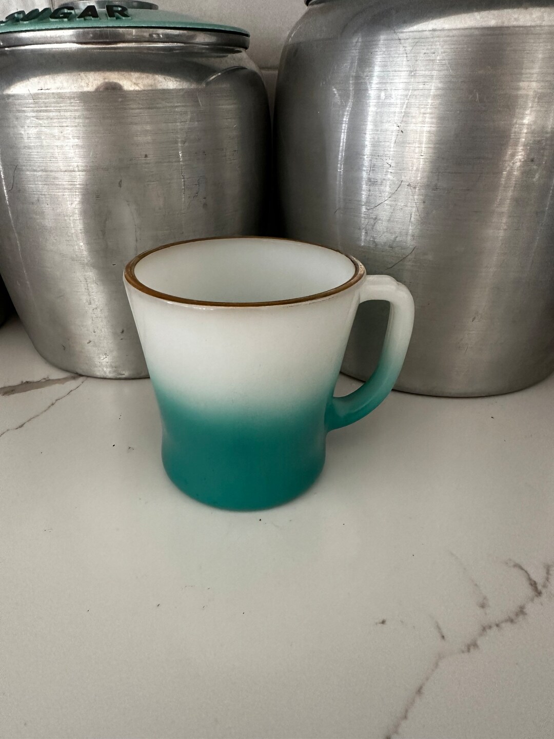 Vintage Fireking Turquoise Ombre Milk Glass Mug - Etsy