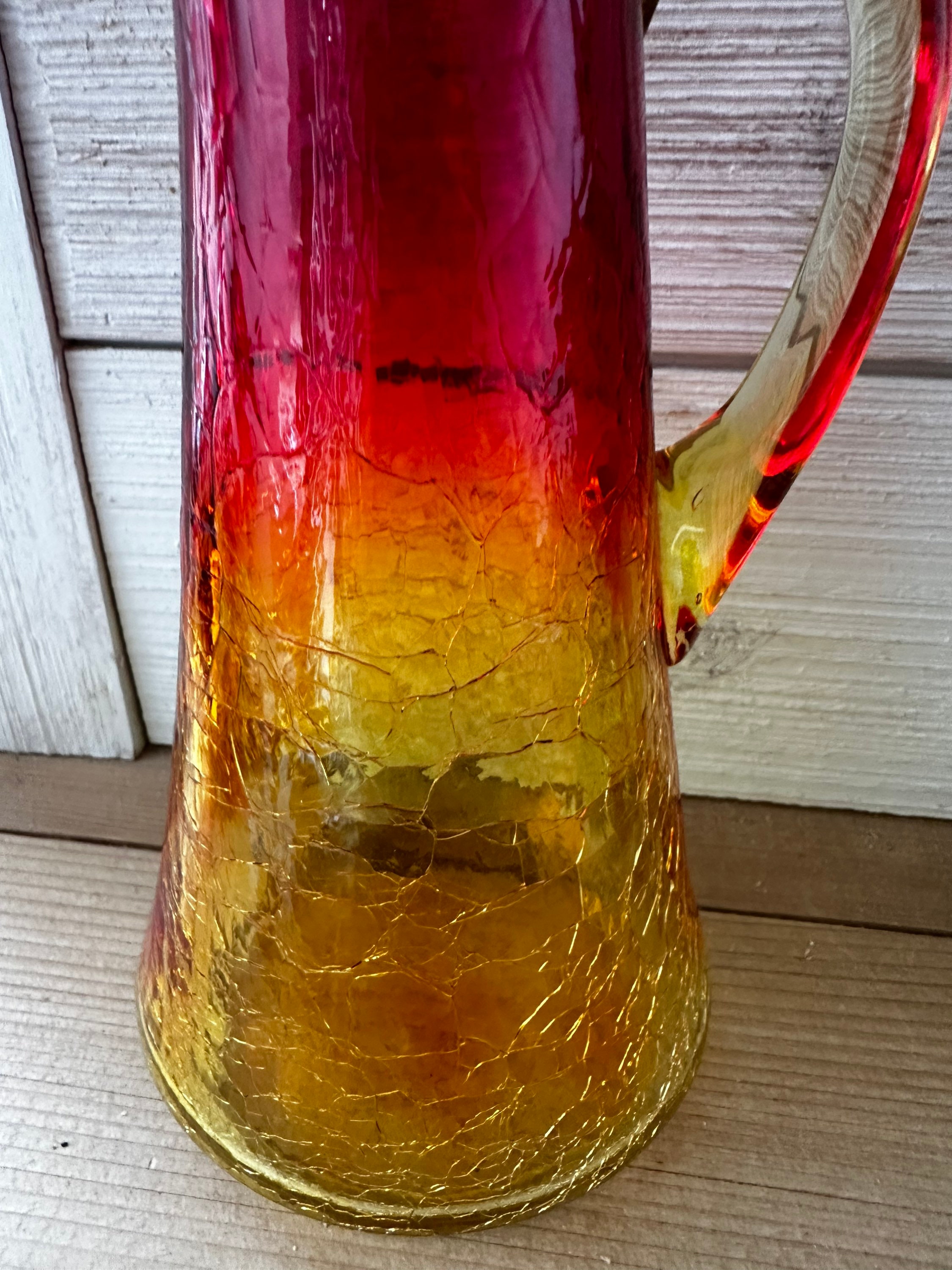 Vintage Amberina Crackle Glass Pitcher Kanawha - Etsy