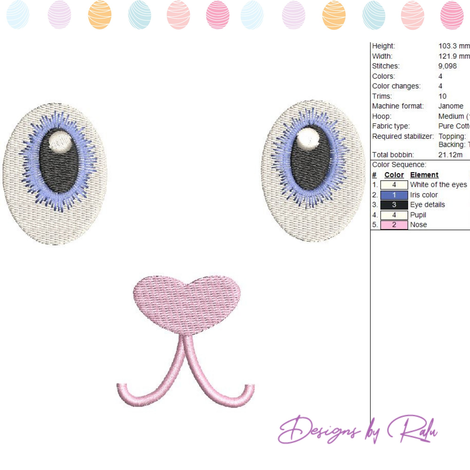 Bunny Face Machine Embroidery Design, Easter Embroidery Face, Bunny ...