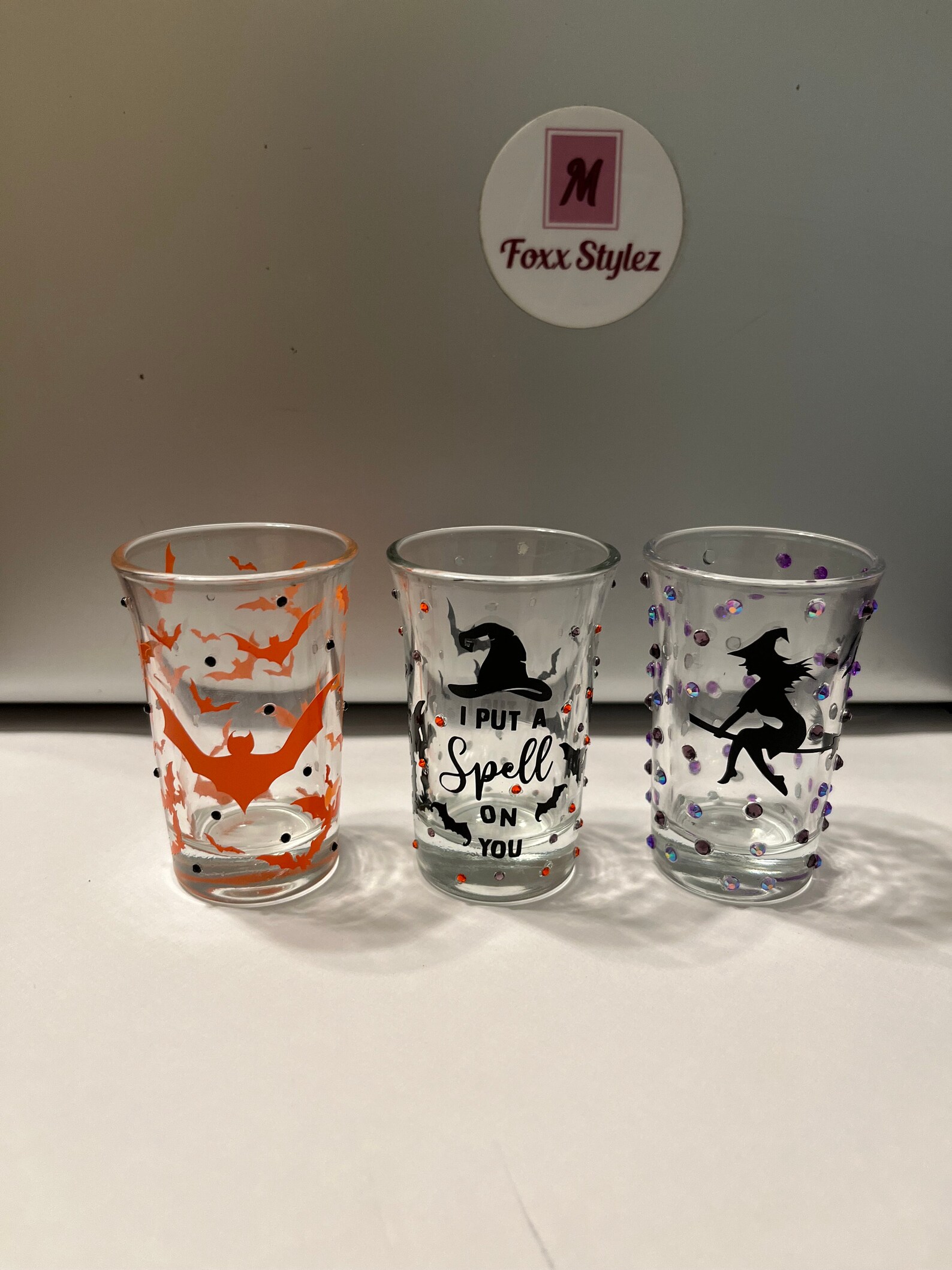 Halloween Shot Glass, Shot Glass Set, Foxxbling Shot Glass, Bats ...