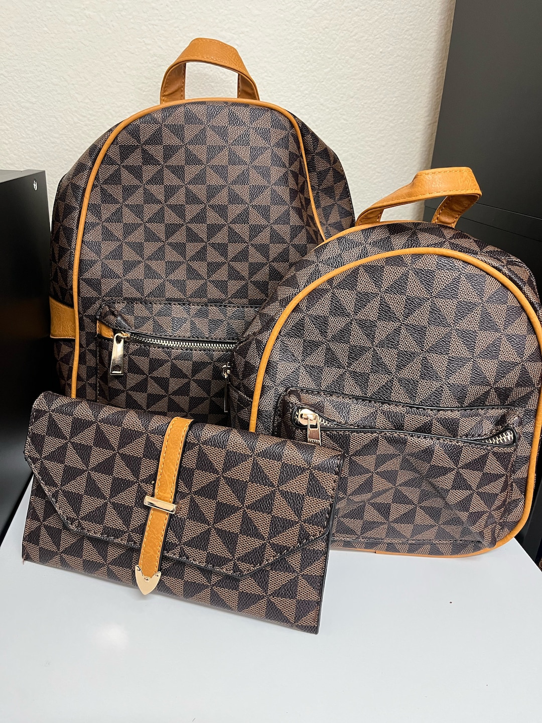 3 in 1 Twin Backpack Set With Wallet, 3 in 1 Stylish Monogram Backpack ...