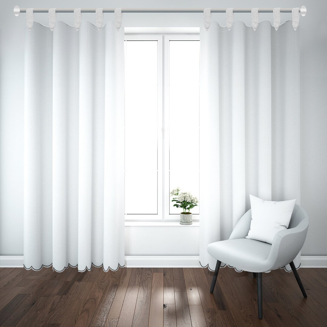Scalloped Embroidery Border to Bottom White Cotton Curtain 1 - Etsy