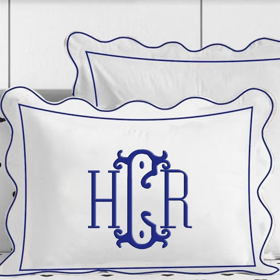 Personalized Monogrammed Pillow Sham With Scalloped Embroidery and ...