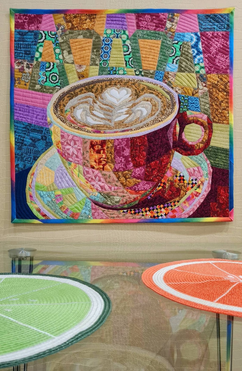 RED CUP of COFFEE Quilt Pattern, Fabric Collage, Applique - Etsy