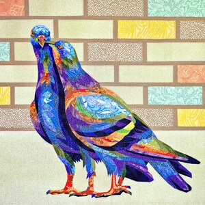 LET Me KISS You! Pigeons Quilt Pattern, Birds Fabric Collage, Applique ...