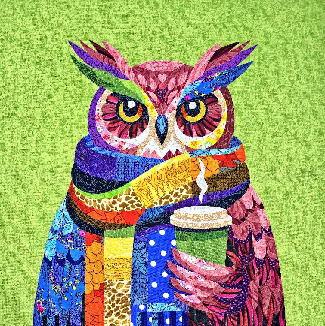 OWL in a PATCHWORK SCARF Quilt Pattern, Fabric Collage, Applique - Etsy