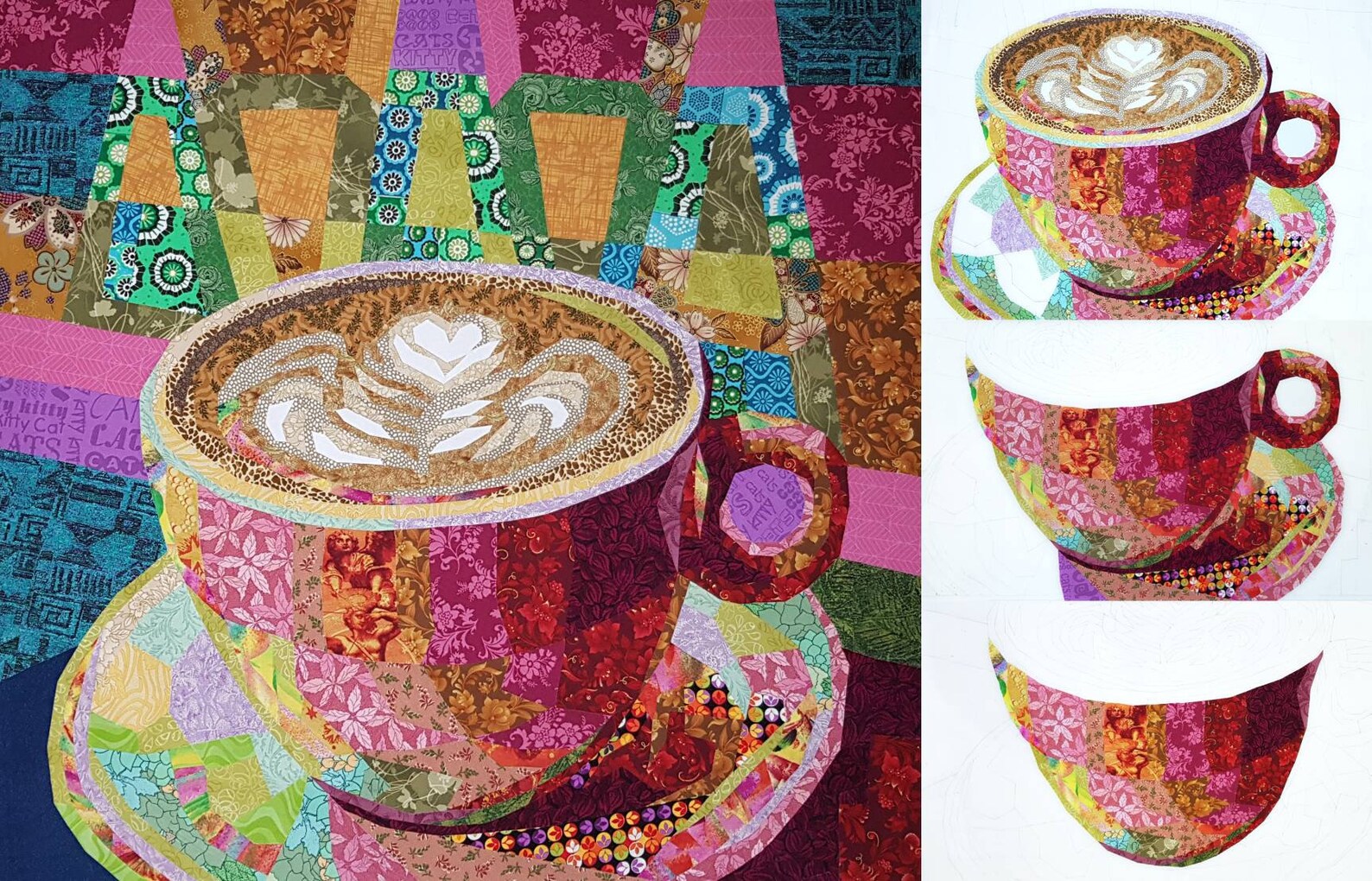 BLUE CUP of COFFEE Quilt Pattern, Fabric Collage, Applique - Etsy