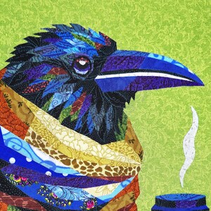 RAVEN in a PATCHWORK SCARF Quilt Pattern, Fabric Collage, Applique - Etsy