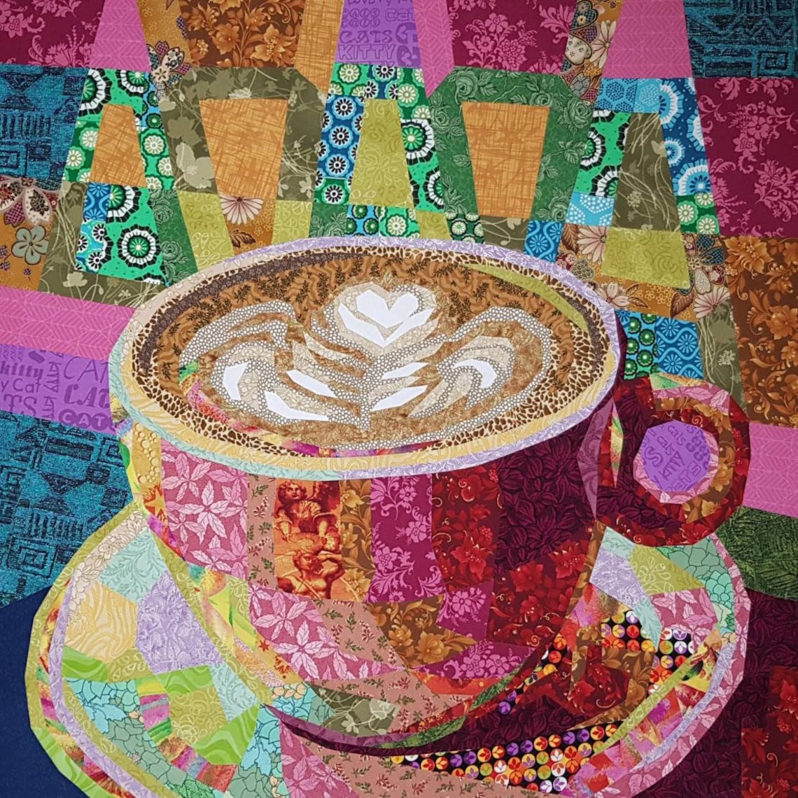 BLUE CUP of COFFEE Quilt Pattern, Fabric Collage, Applique - Etsy